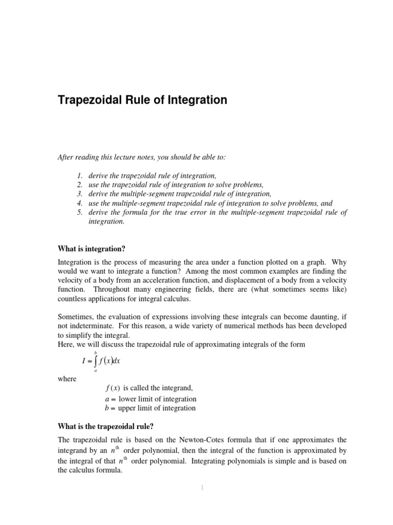 0.10.numerical Integration Trapezium Rule | PDF | Integral | Area