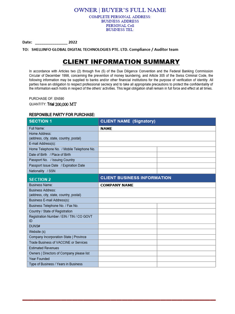Kyc Cis Template | PDF | Letter Of Credit | Business