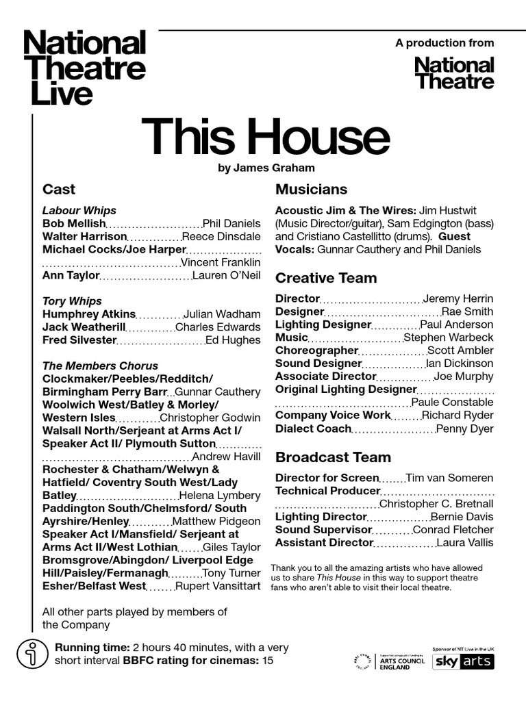 National Theatre at Home This House Cast List | PDF