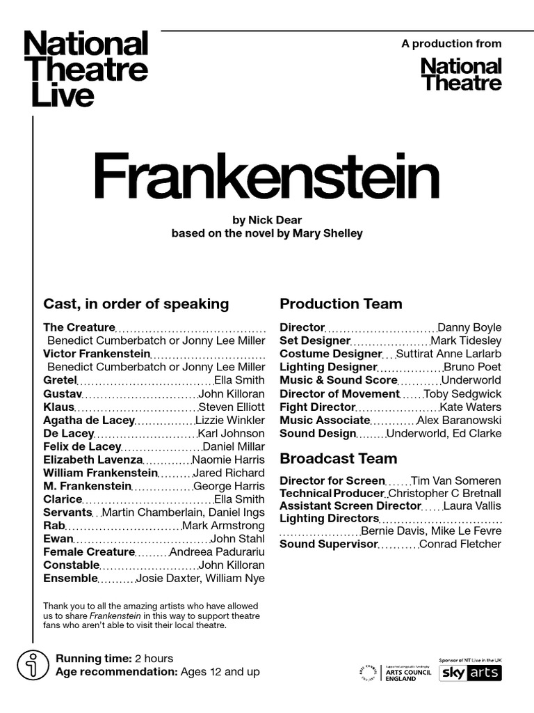 National Theatre's Frankenstein Cast | PDF