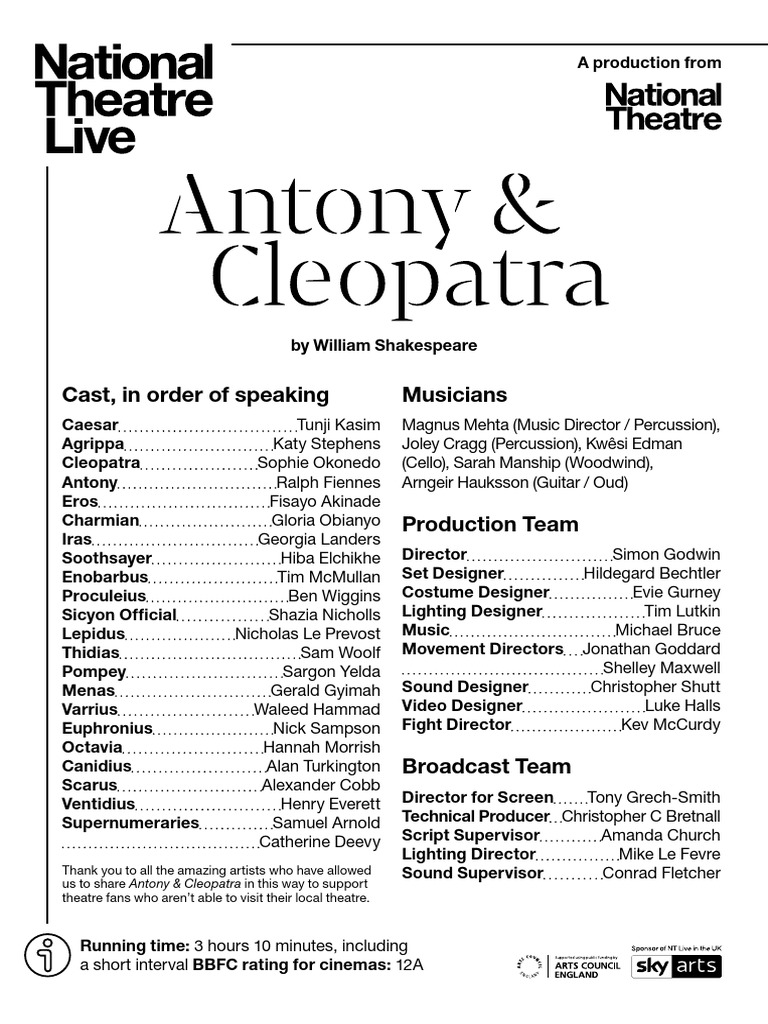 National Theatre at Home Antony and Cleoptra Cast List | PDF | Mark ...