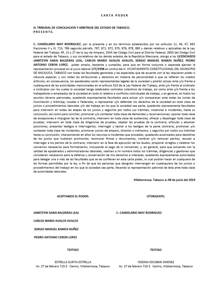 Carta Poder para Juicio Laboral | PDF | Justicia | Crimen y violencia