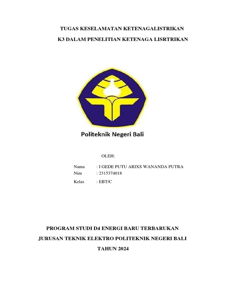 Tugas Keselamatan Ketenagalistrikan - I Gede Putu Arixs Wananda Putra | PDF
