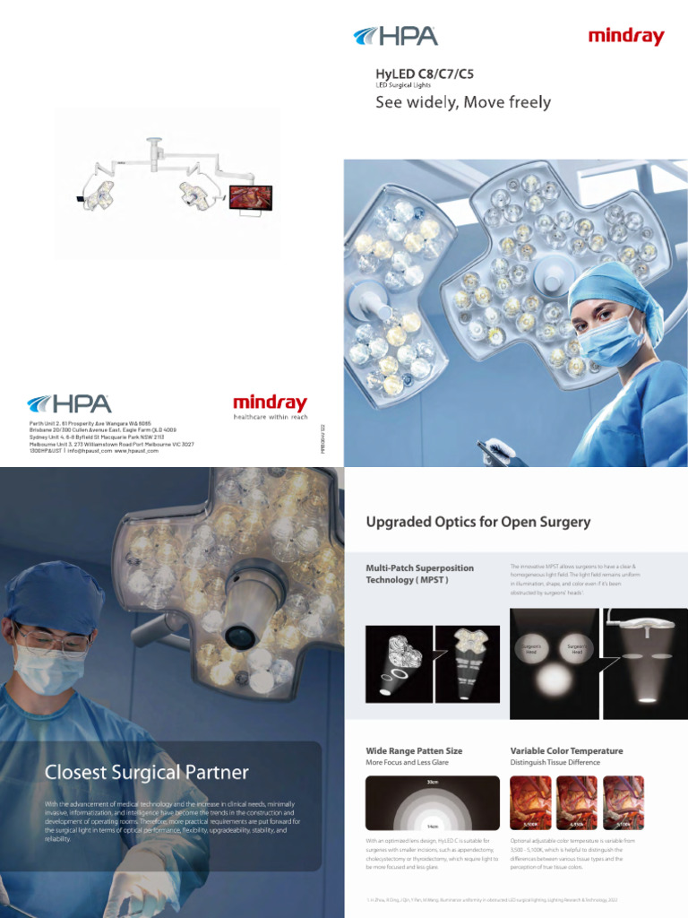 3dxqkc4u Mindray HyLED C8 C7 C5 Surgical Light Brochure | PDF