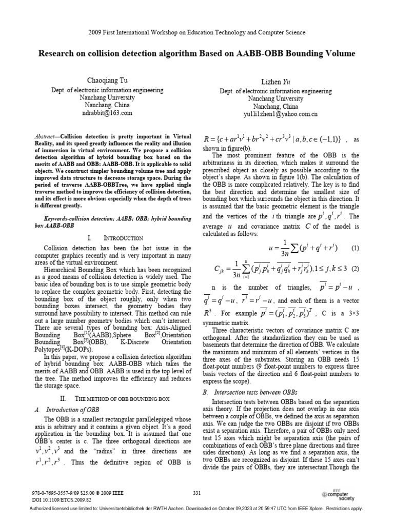 Research On Collision Detection Algorithm Based On Aabb Obb Bounding 5463