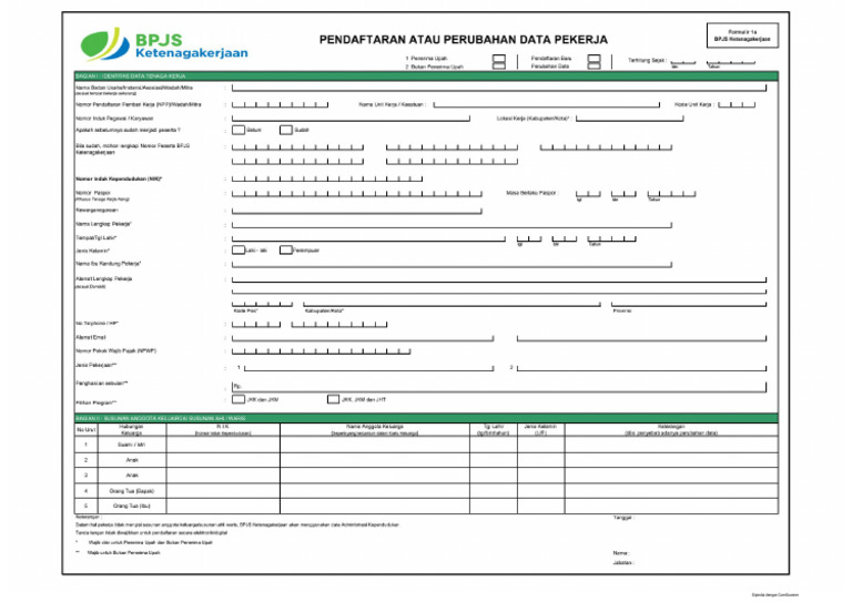 Formulir BPJS Ketenagakerjaan | PDF