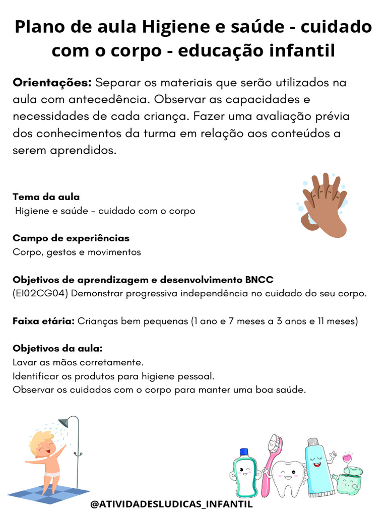 Plano De Aula Higiene E Saúde Infantil Pdf Aprendizado