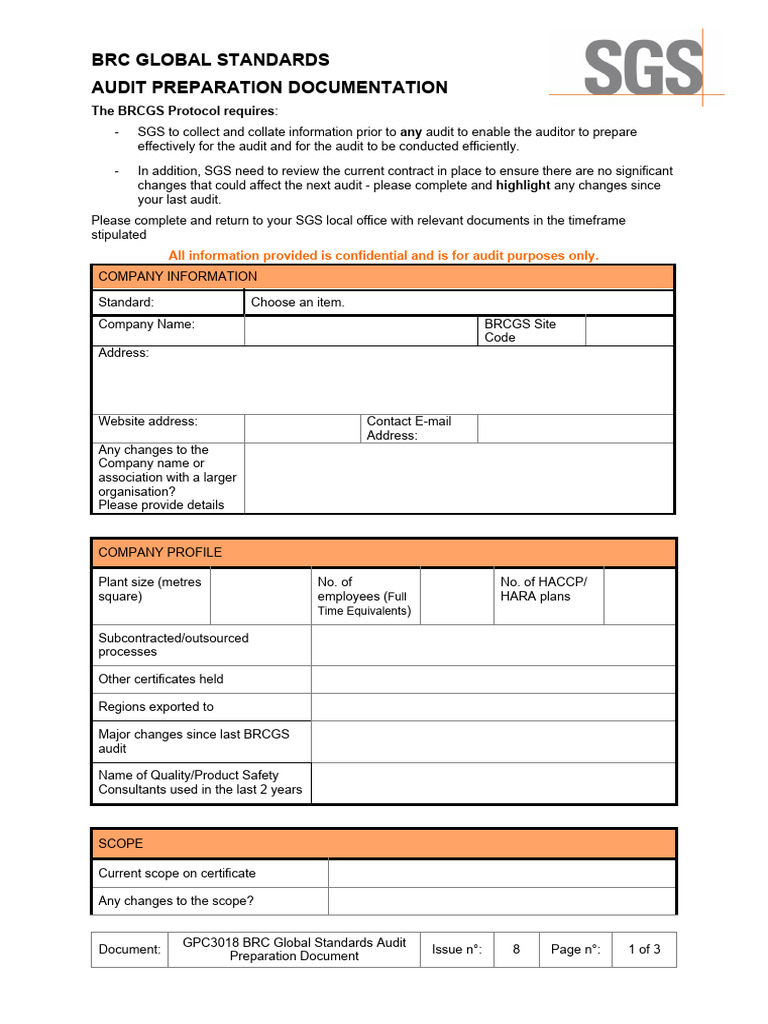 GPC3018 BRCGS Audit Preparation Documentation | PDF