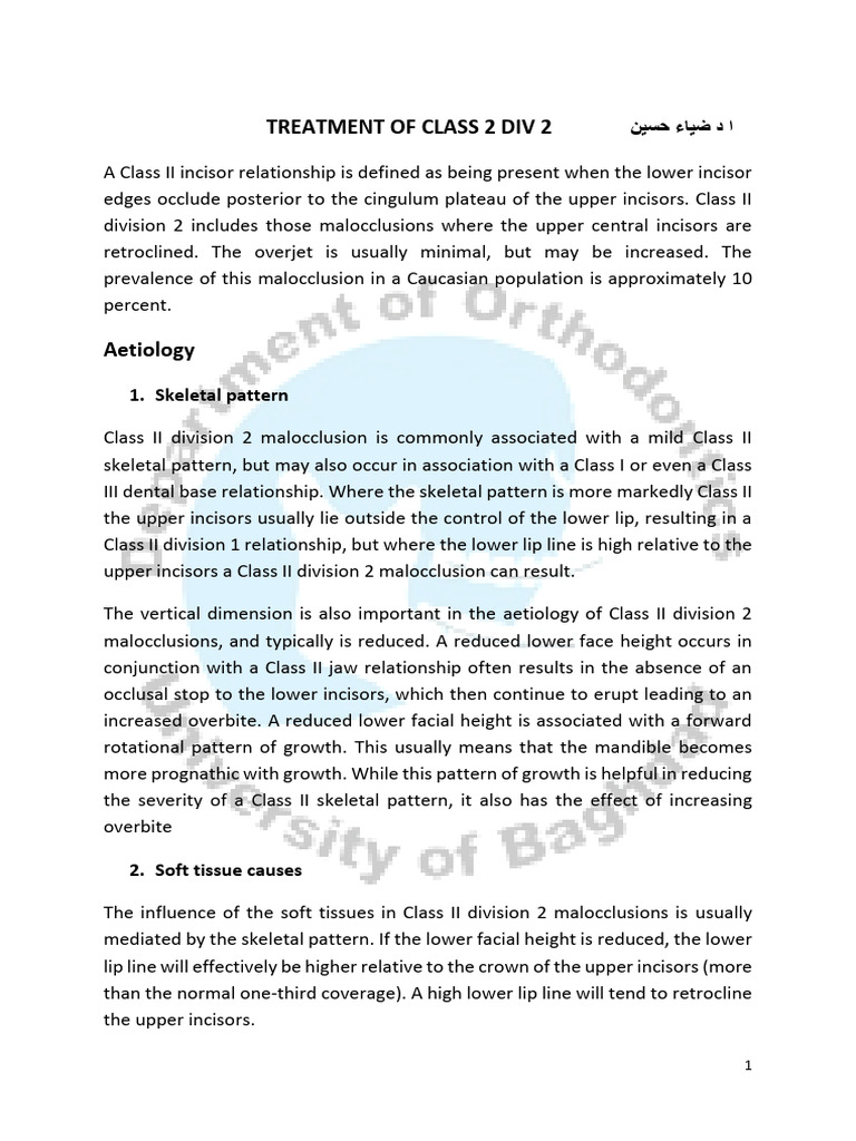Treatment of Class 2 Div 2 | PDF | Tooth | Dental Anatomy