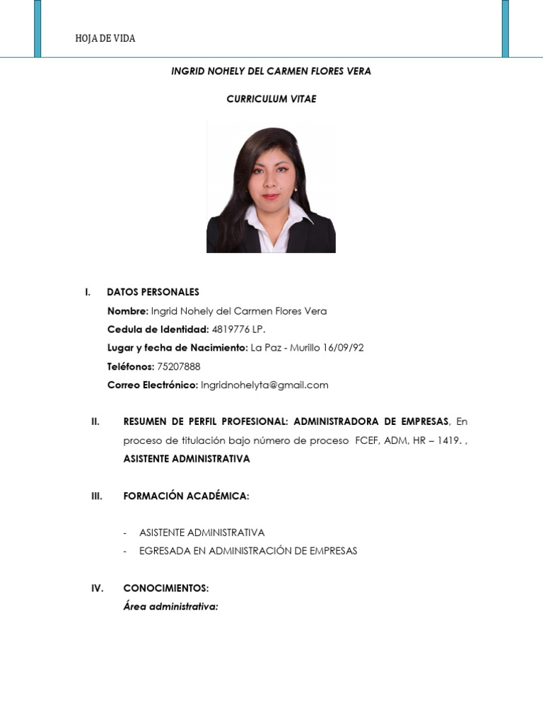 CV - Ingrid Nohely | PDF | Enseñando | Bolivia