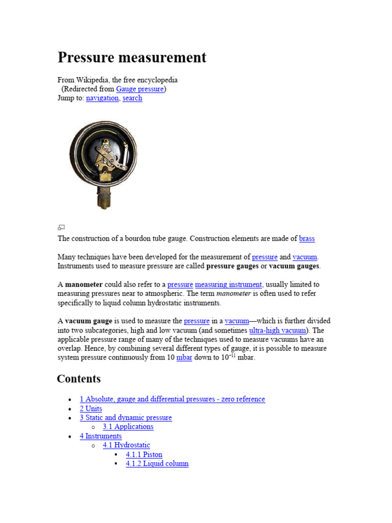 Pressure Measurement Techniques Explained | PDF | Pressure Measurement ...