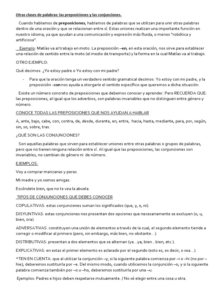 Preposiciones y Conjunciones | PDF | Gramática | Lingüística
