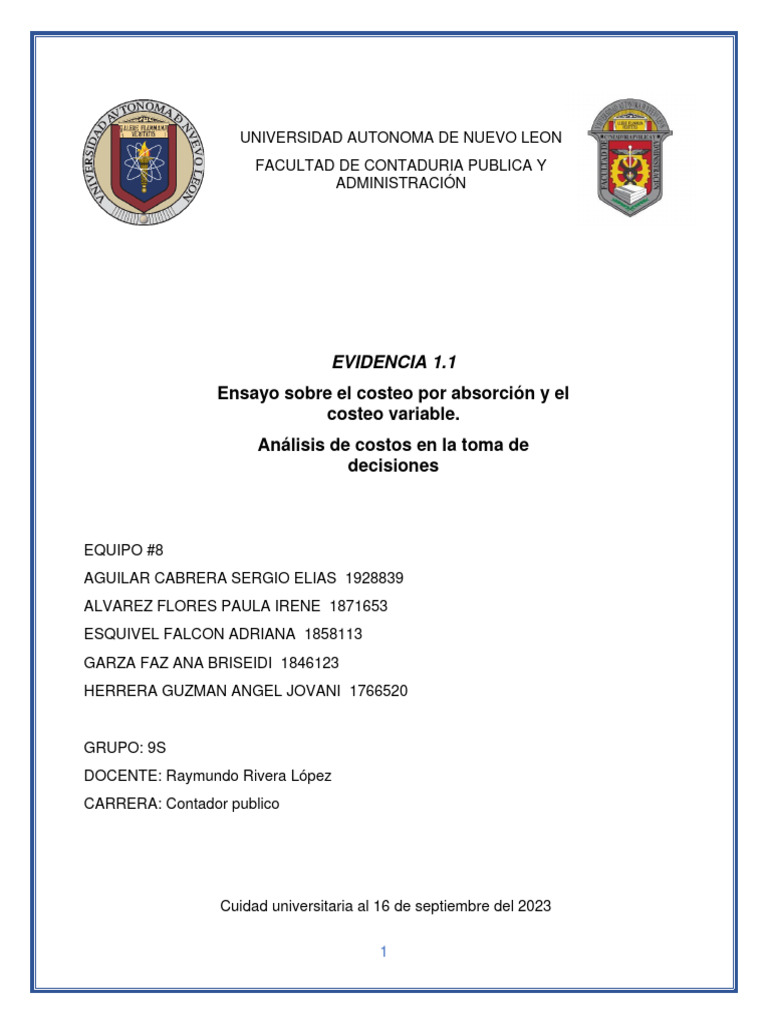 Ev 1.1 COSTOS | PDF | Costo | Business