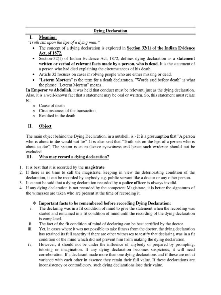 Dying Declaration | PDF | Evidence (Law) | Hearsay In United States Law