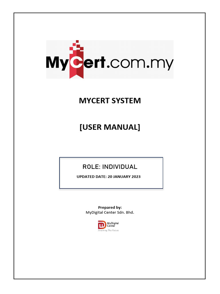MyCert User Manual for Individuals | PDF | Login | Password