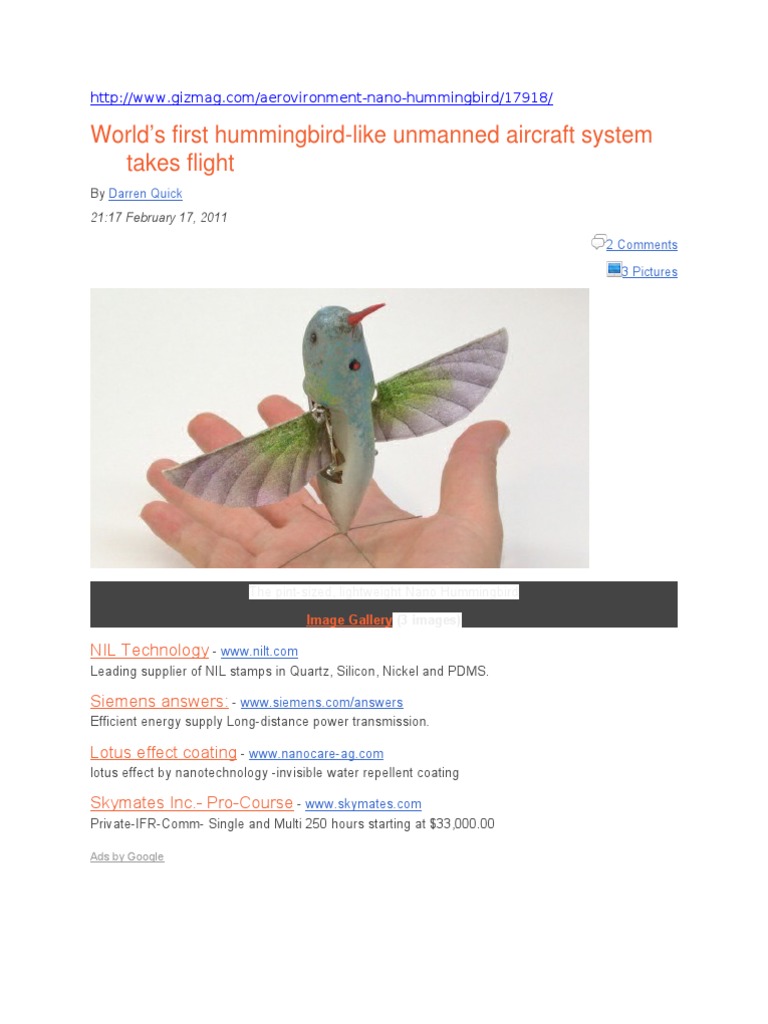 AeroVironment Nano Hummingbird | PDF | Unmanned Aerial Vehicle | Aircraft