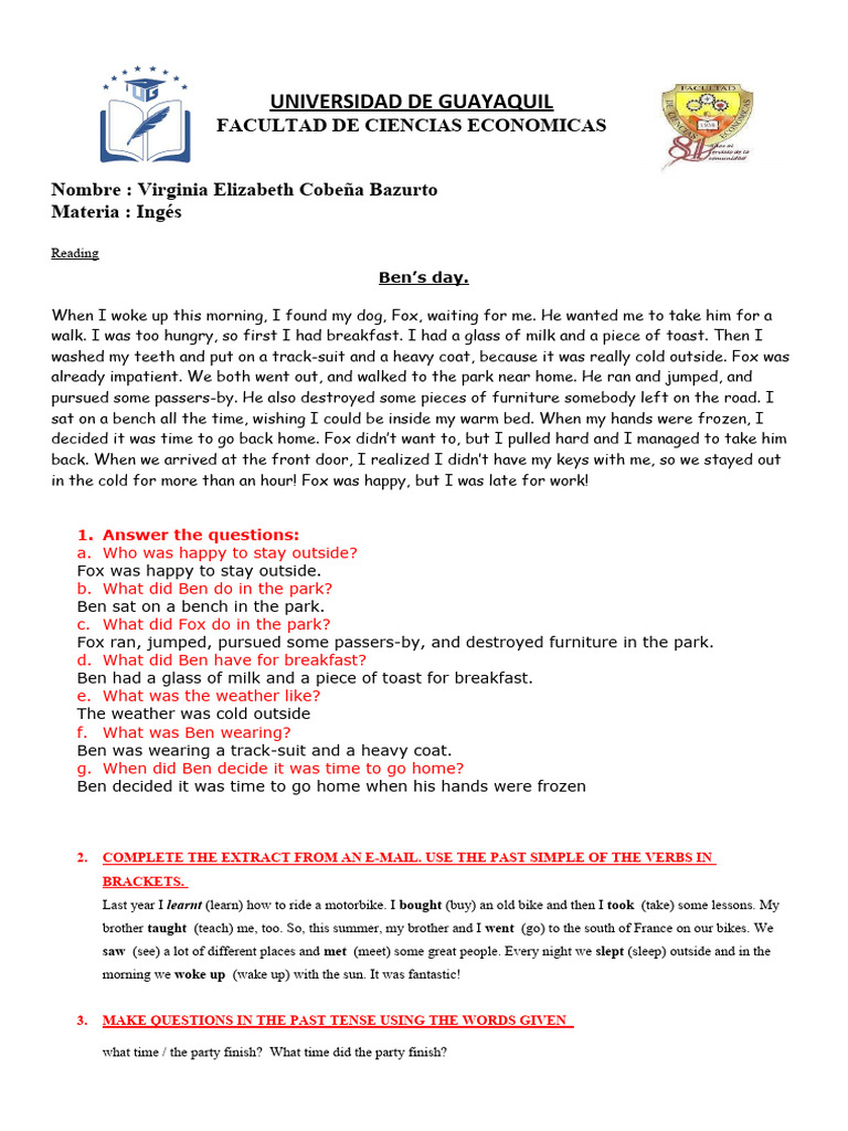 Simple Past Test Pdf Syntax Grammar