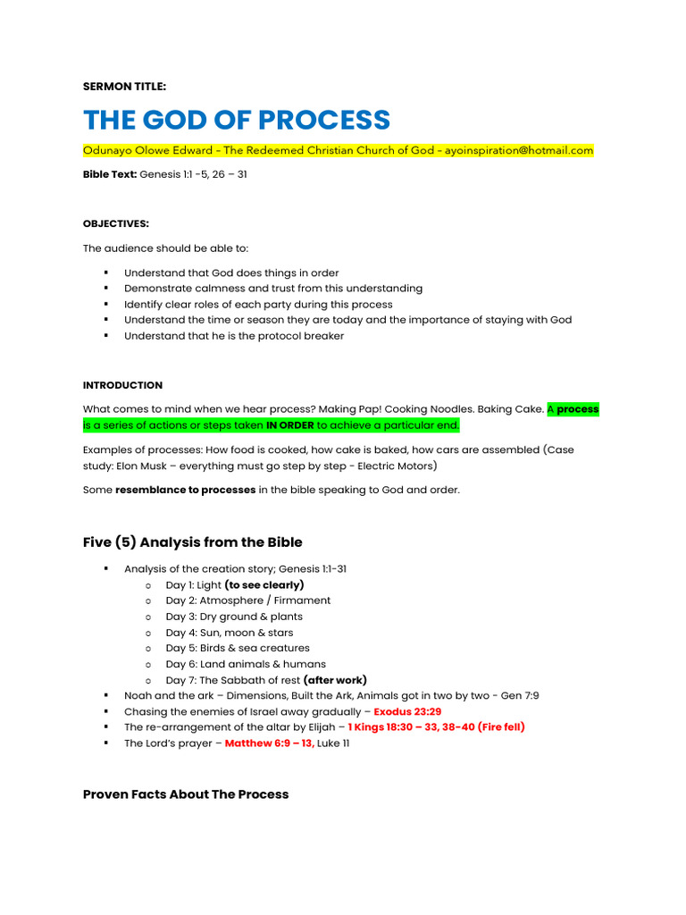 Sermon Notes - God of Process - Odunayo Edward Olowe | PDF | Book Of ...