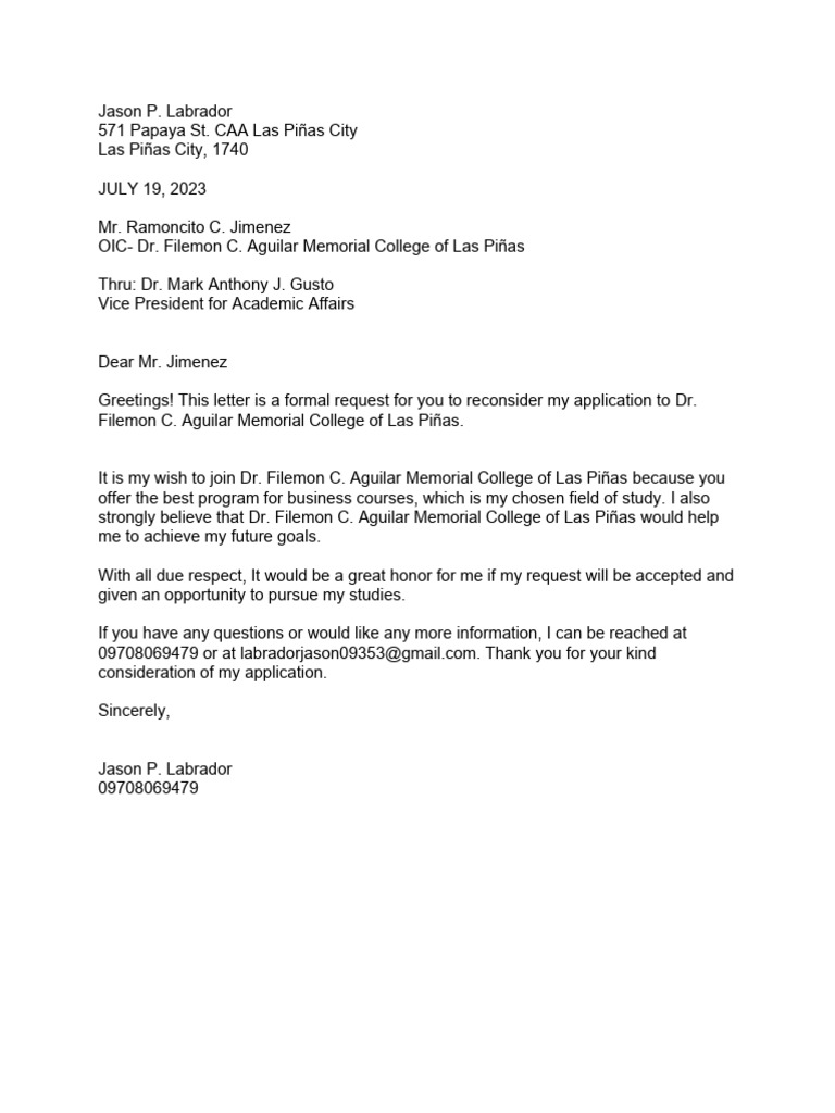 Reconsideration Letter | PDF | Sports & Recreation