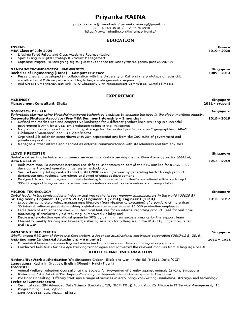 CV - Resume PR INSEAD 2019-20 | PDF | Computing | Business