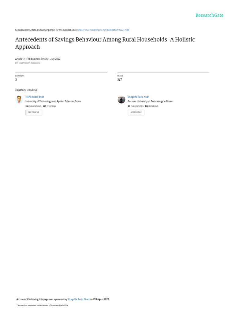 Antecedents of Savings Behaviour Among Rural Households: A Holistic ...