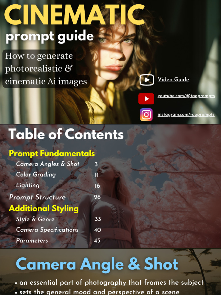 Cinematic & Realistic Prompts - Midjourney | PDF | Camera | Color