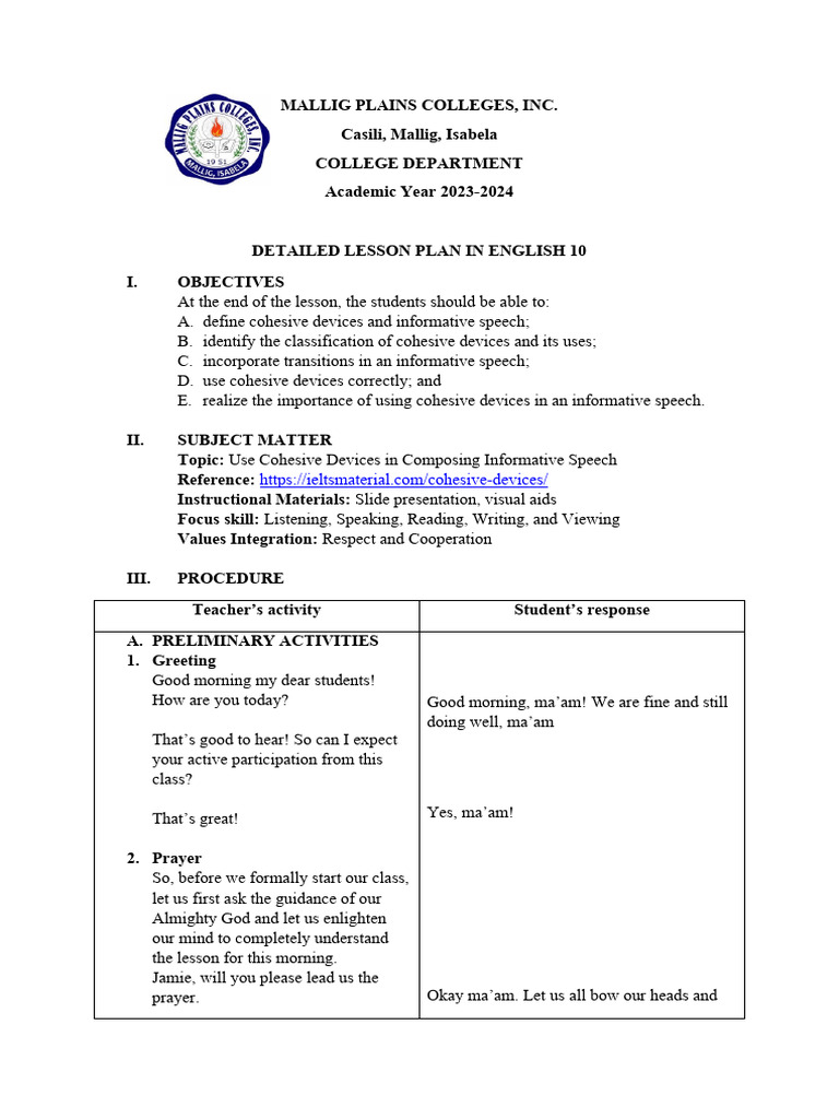 Using Cohesive Devises in Composing Informative Speech | PDF ...