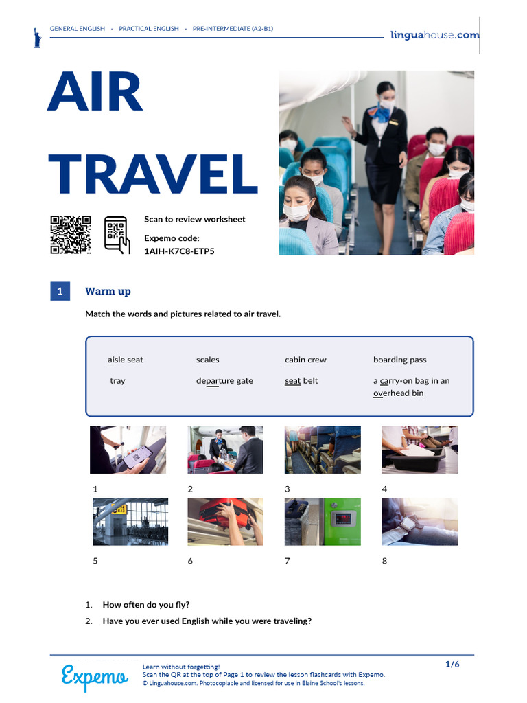 English for Air Travel Practice | PDF | Question | Linguistics