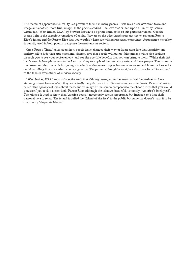 The Theme of Appearance Vs Reality Is A Prevalent Theme in Many Poems | PDF