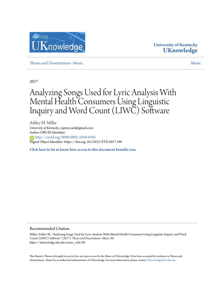 Analyzing Songs Used For Lyric Analysis With Mental Health Consumers ...