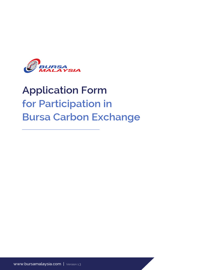 Application Form For Participation in Bursa Carbon Exchange V1.3 | PDF ...
