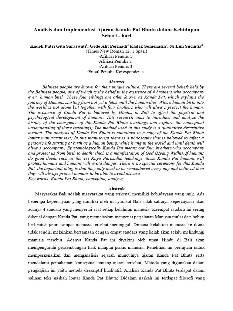 Analisis Dan Implementasi Ajaran Kanda Pat Bhuta Dalam Kehidupan Sehari | PDF