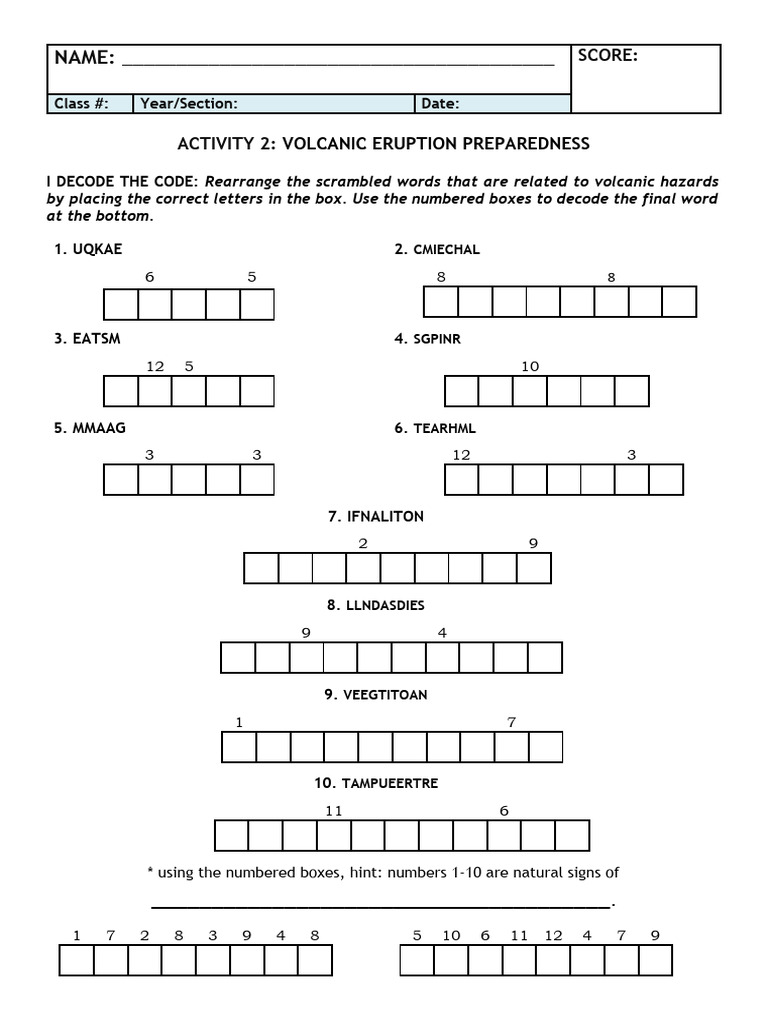 Rinhs Science 10 1st Activity 2 Volcanic Eruption Preparedness | PDF ...