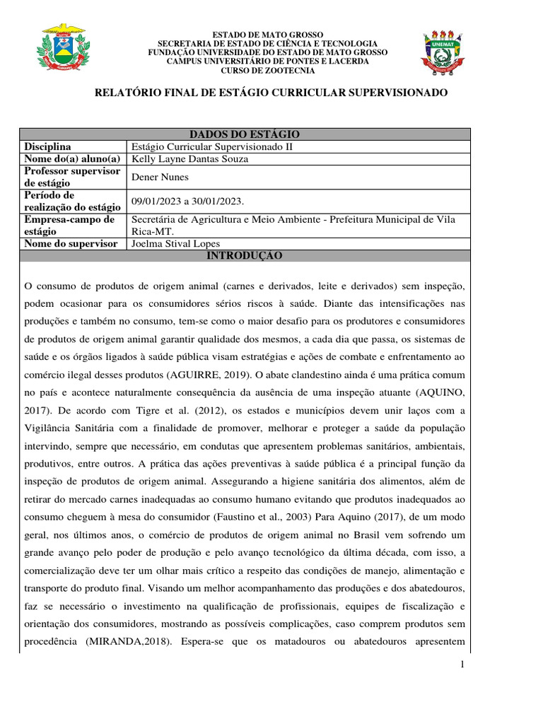 Relatório Final Estágui II PDF | PDF | Matadouro | Agricultura