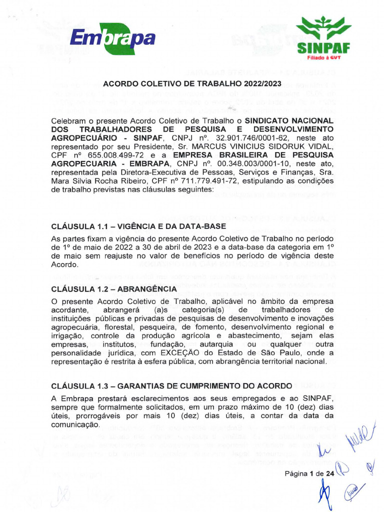 Acordo Coletivo de Trabalho Embrapa 2022 2023 Assinado 1 | PDF
