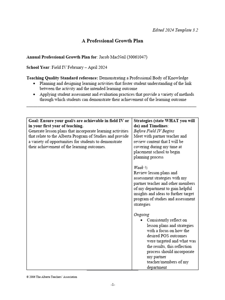 Teacher Professional Growth Plan | PDF | Lesson Plan | Educational ...