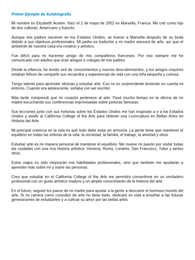 Primer Ejemplo de Autobiografía | PDF Primer Ejemplo de Autobiografía | PDF