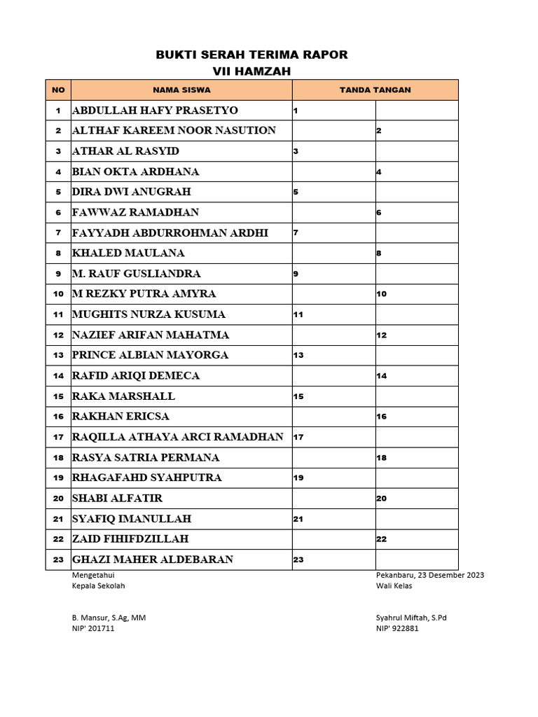 Absensi Pengambilan Rapor-1 | PDF