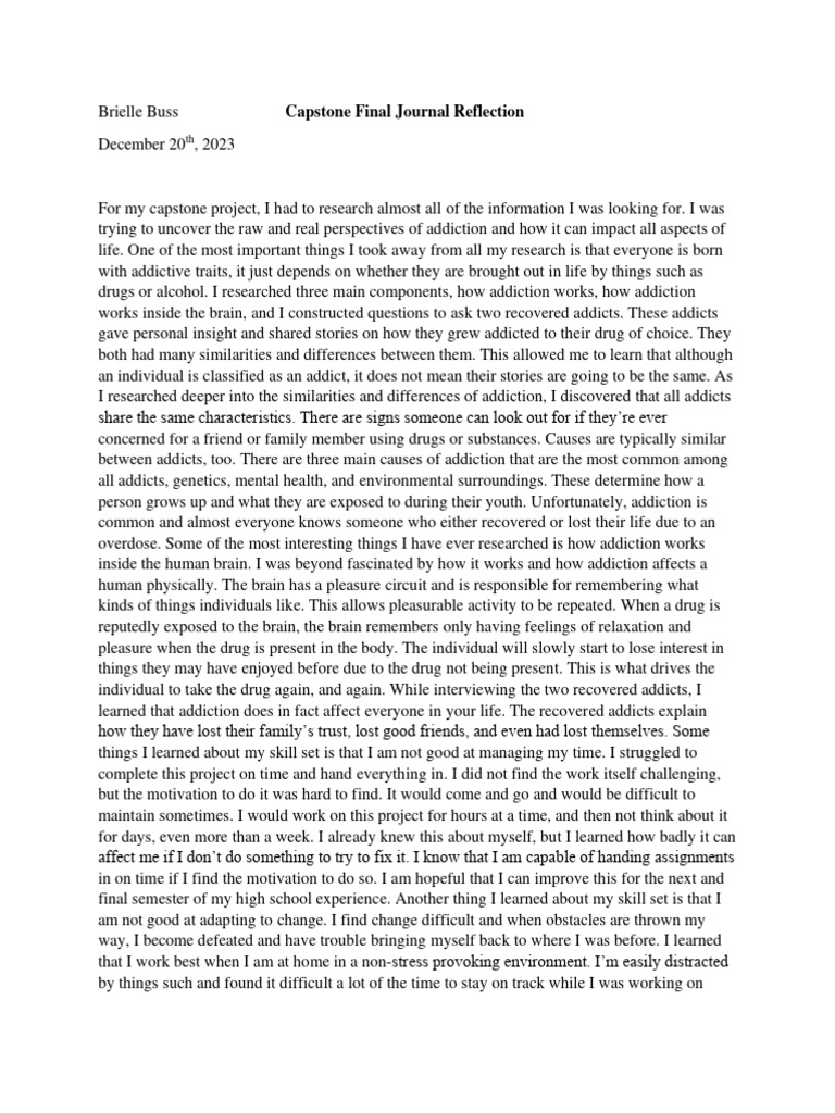 Capstone Final Journal Reflection | PDF | Motivation | Motivational