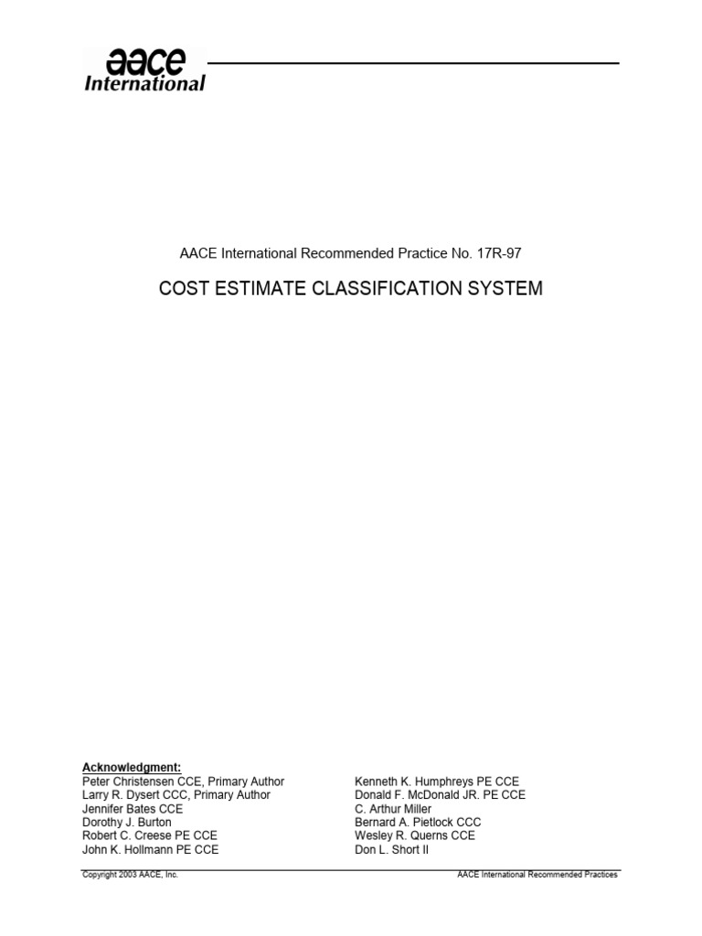 Cost Estimate Classification System | PDF | Accuracy And Precision ...