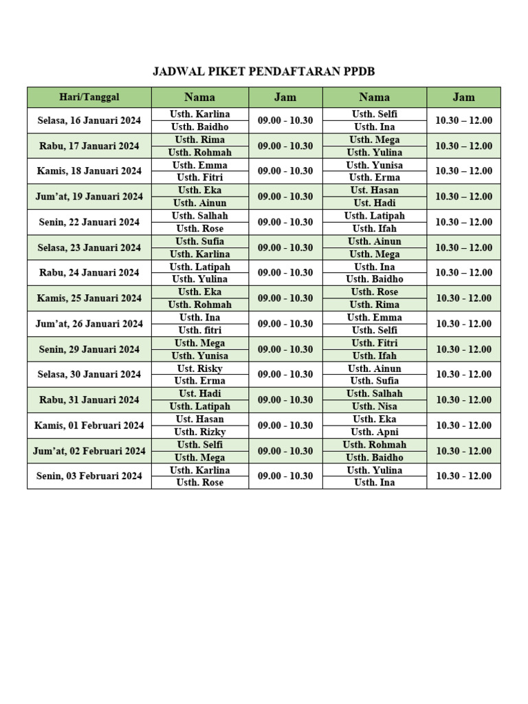 Jadwal Piket Pendaftaran PPDB | PDF