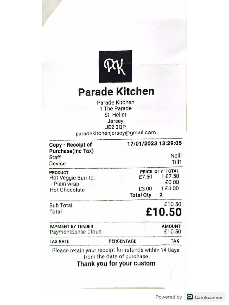 Parade Kitchen Receipt | PDF