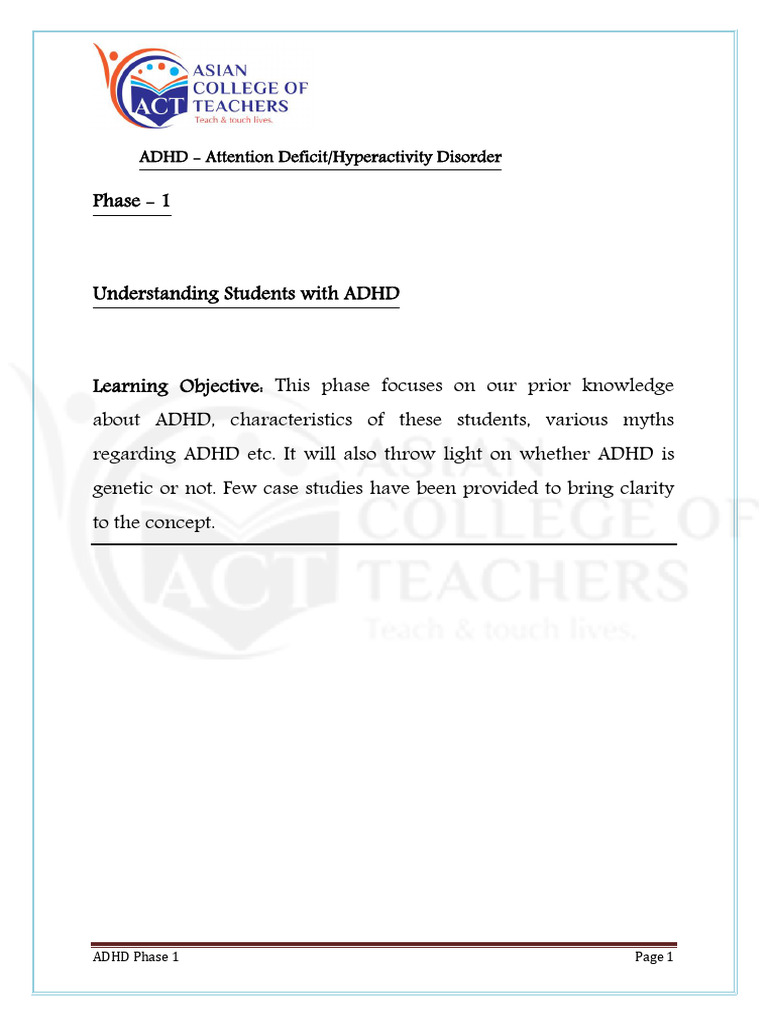 Understanding ADHD in Students | PDF | Attention Deficit Hyperactivity Disorder | Thought