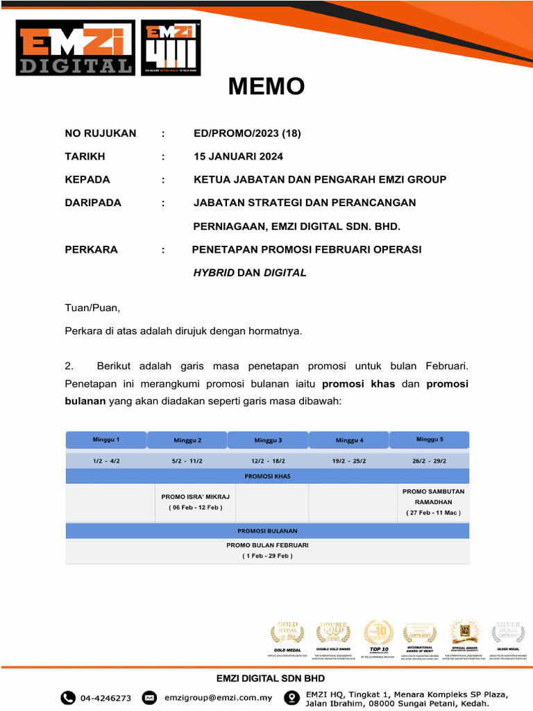 Memo Penetapan Promosi Februari (Operasi Hybrid & Digital) | PDF