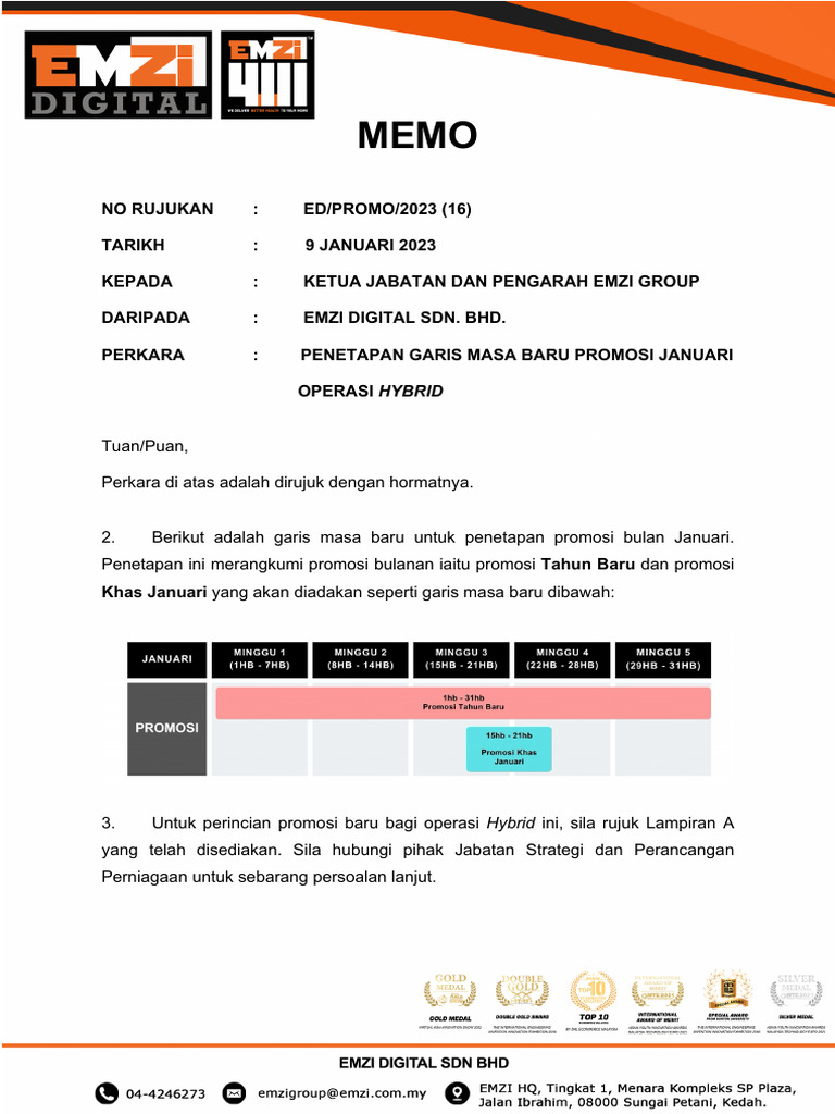 Memo Penetapan Garis Masa Baru Promosi Januari (Operasi Hybrid) | PDF