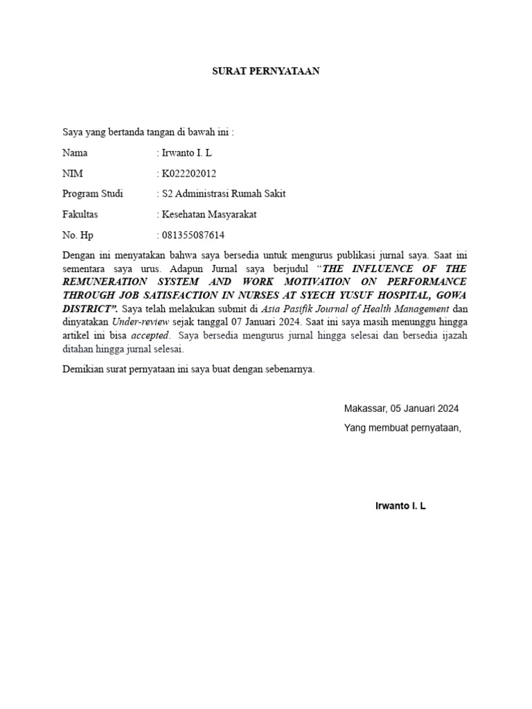 Surat Pernyataan Publikasi Jurnal | PDF