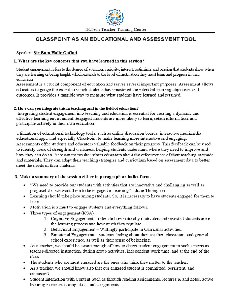 Classpoint As An Educational and Assessment Tool | PDF | Educational Assessment | Teachers