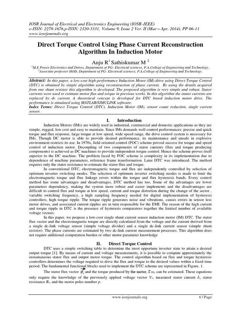Direct Torque Control Using Phase Current Reconstruction Algorithm in Induction Motor | Download ...