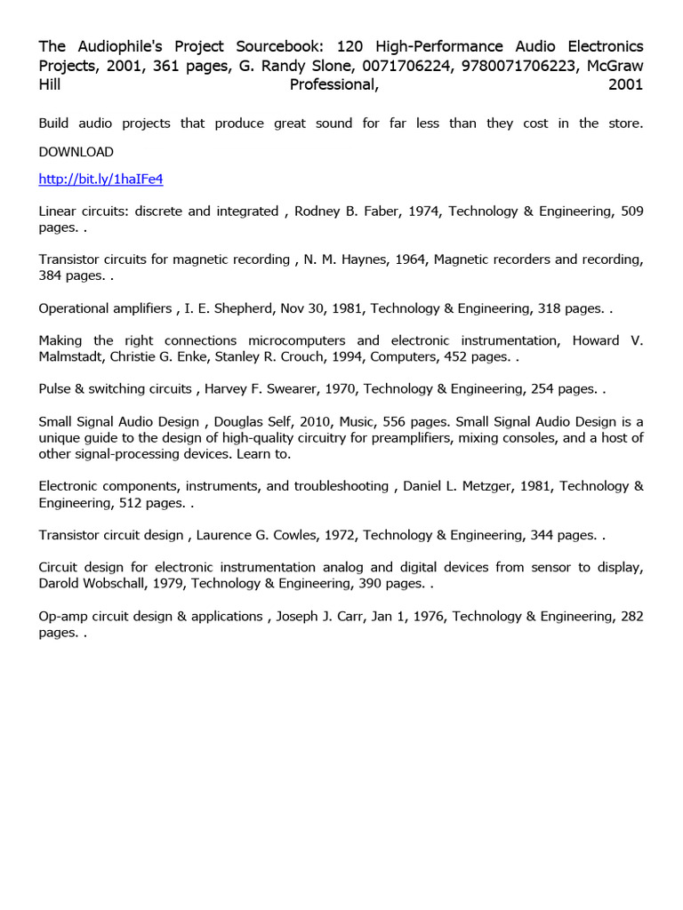 The Audiophiles Project Sourcebook 120 High Performance Audio ...