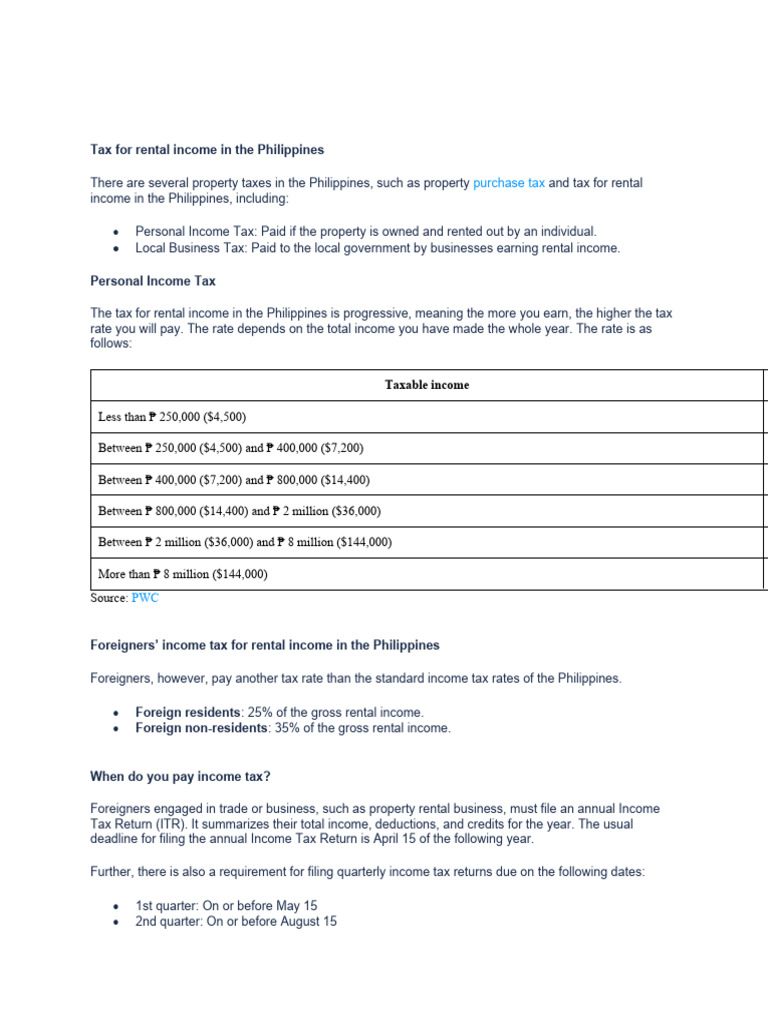 Rental Income Tax Guide for the Philippines | PDF | Income Tax | Taxes